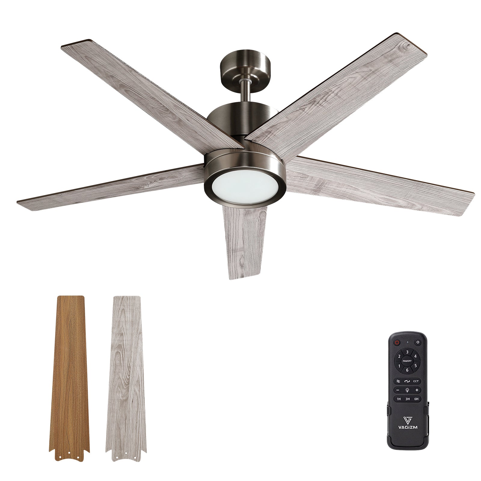 52 Inch Brushed Nickel Gray Ceiling Fan for Indoor Outdoor